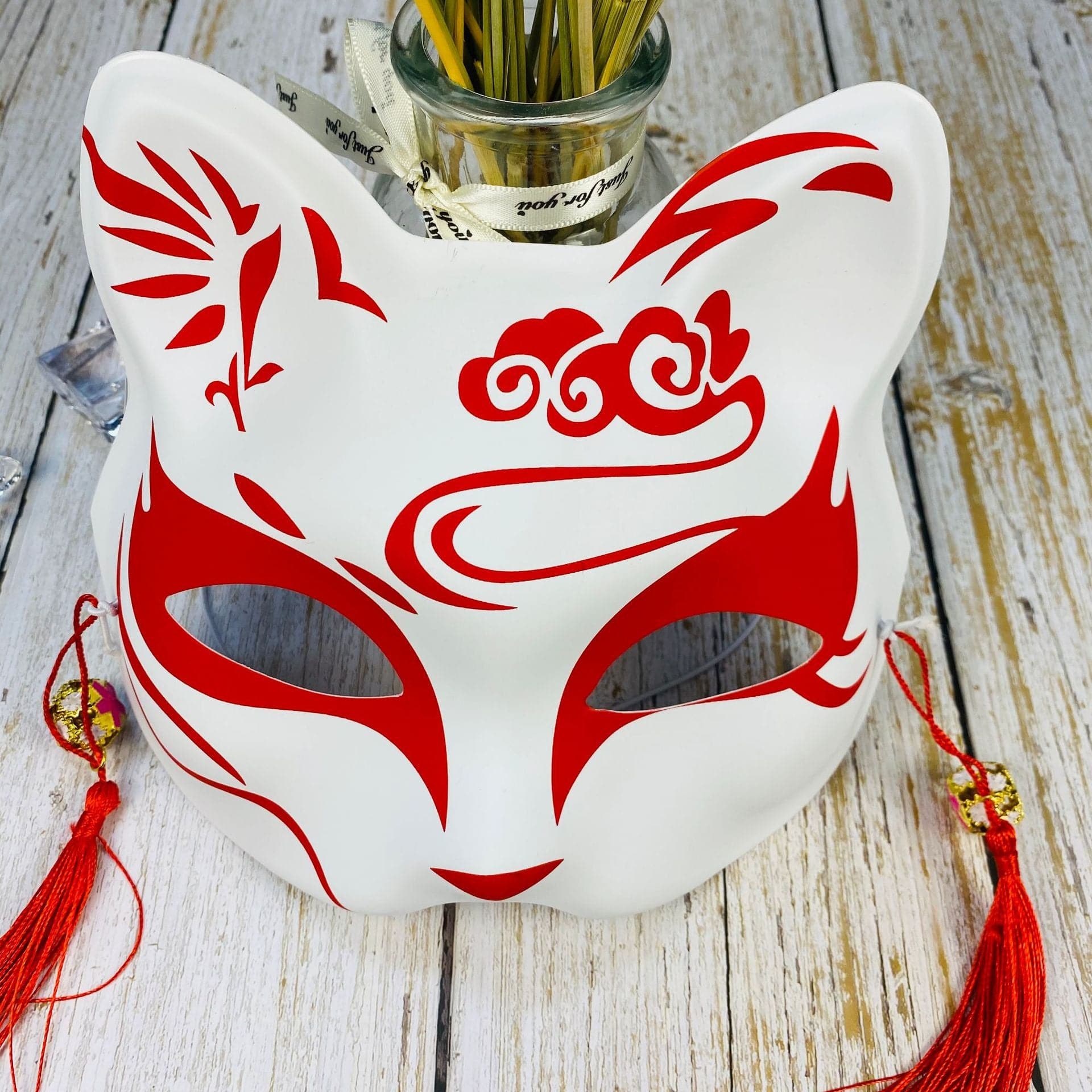 Japanese Mask Half Face Hand-painted Cat Fox Mask Anime Demon Slayer M ...
