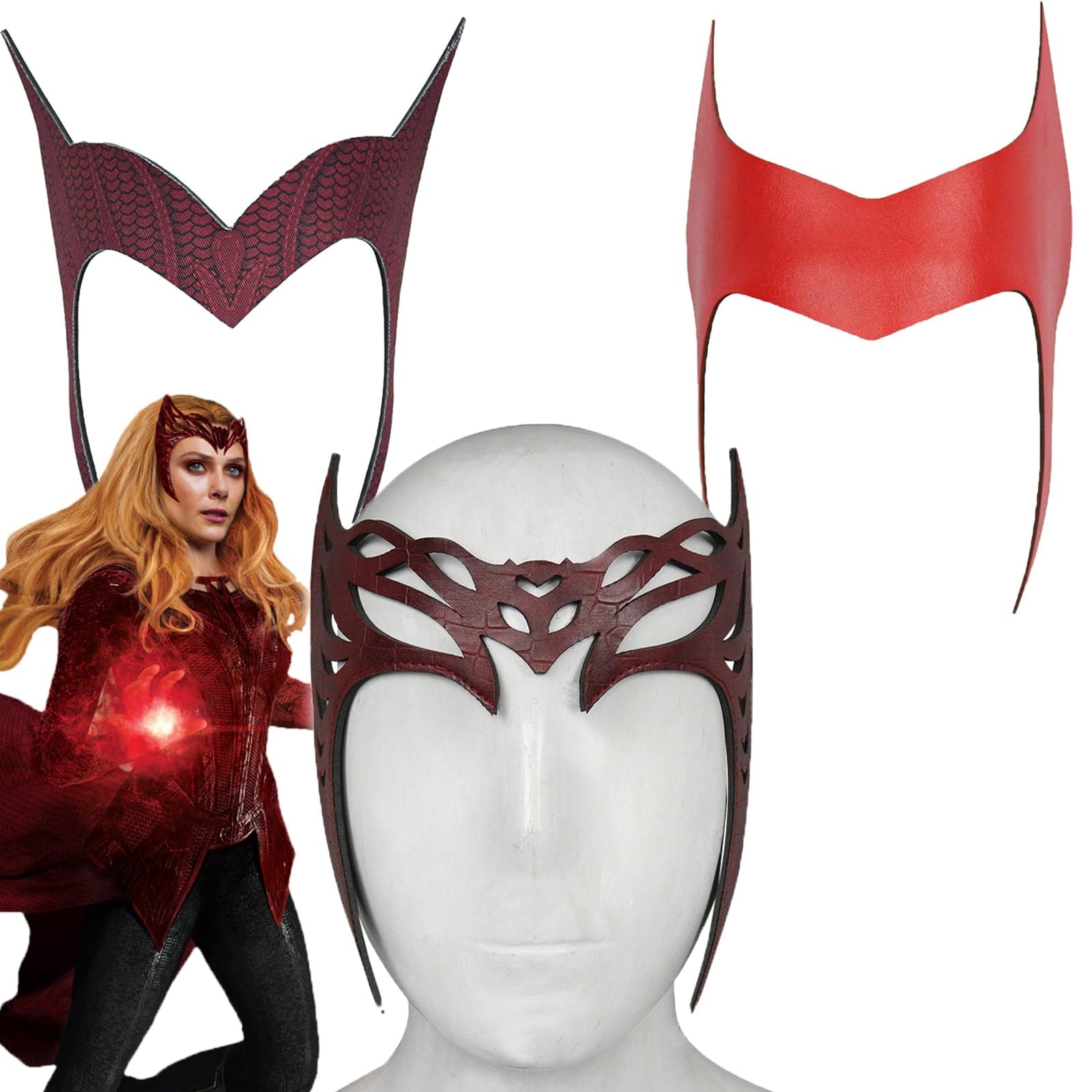 Superhero Scarlet Witch Cosplay Headband Mask Leather Headwear Face Co ...
